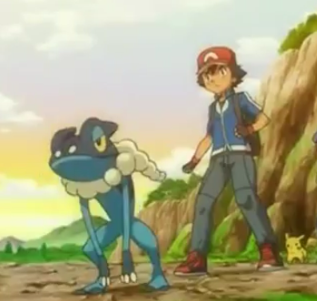 Archivo:EP856 Frogadier junto a Ash.png - WikiDex, la enciclopedia Pokémon