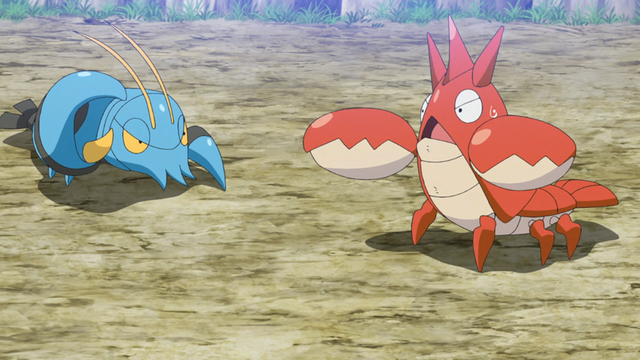 Archivo:EP1227 Clauncher entrenando a Corphish.png - WikiDex, la enciclopedia Pokémon